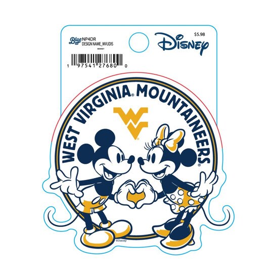 WVU Mickey and Minnie Mouse Hand Heart Sticker