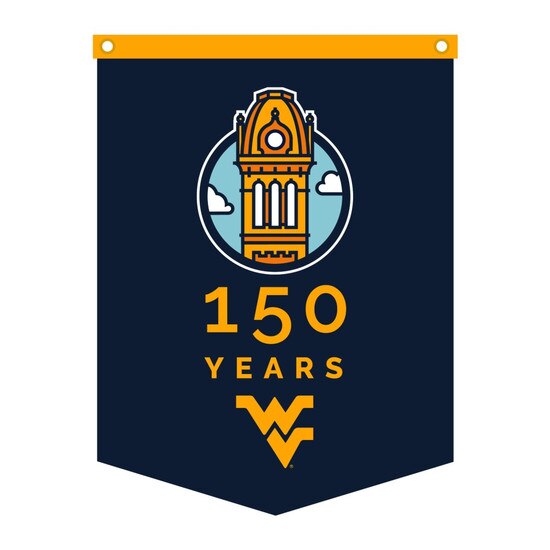 WVU 150 Year Logo Vertical Banner