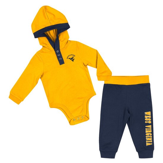 WVU Infant Hooded Onesie and Pant Set