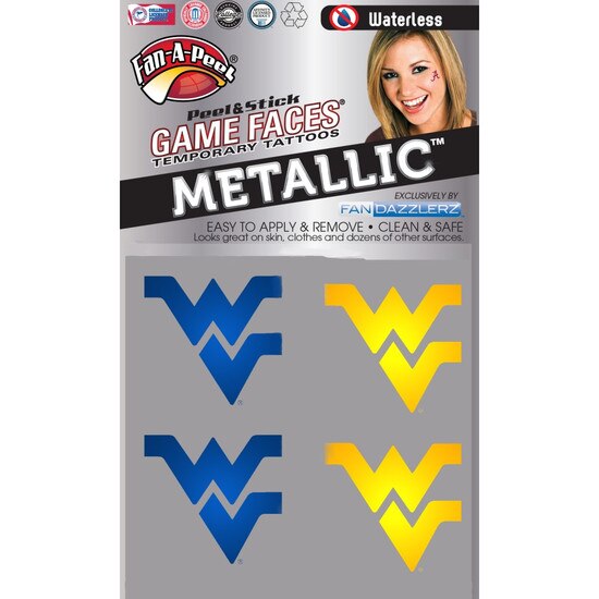 WVU Logo Game Face Metallic Tattoos