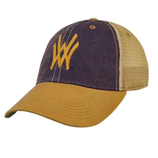WVU Legacy Baseball Logo Navy & Yellow Old Favorite Trucker Hat