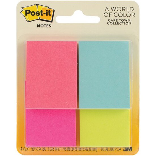 Post-it Notes in Fluorescent Colors, 1/2" x 2" - 4 per pack