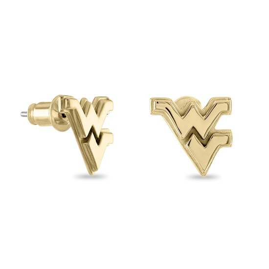 WVU Flying WV Logo Gold Plated Stud Earrings
